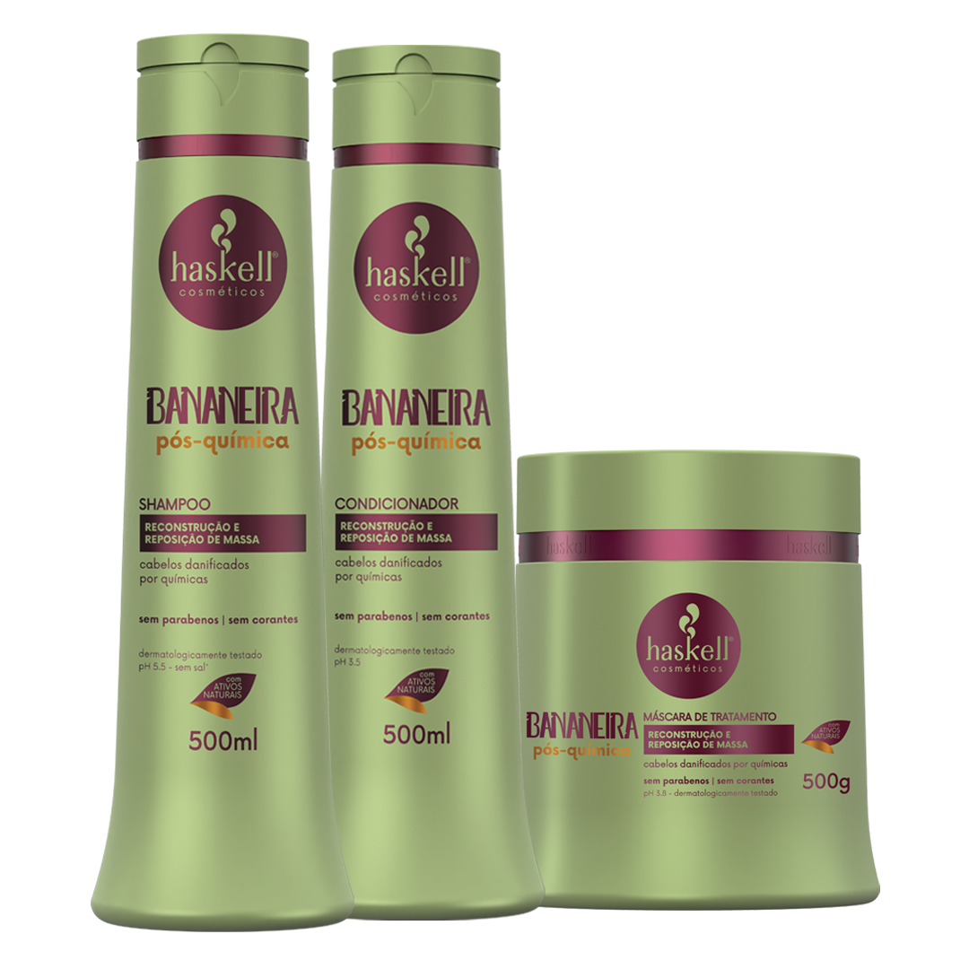 Kit Haskell Bananeira Shampoo Cond Máscara 500ml - Camala Cosméticos
