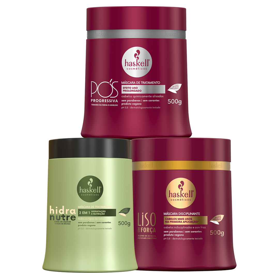 Kit Haskell Cronograma Hidranutre Liso C Forca Pós Prog 500g - Camala Cosméticos